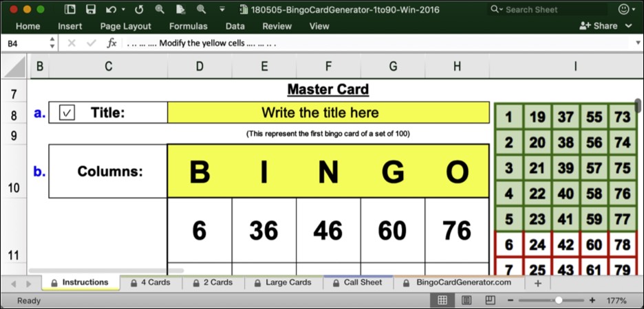 Bingo Card Generator Excel Windows Numbers From 1 To 90 Bingo Card 