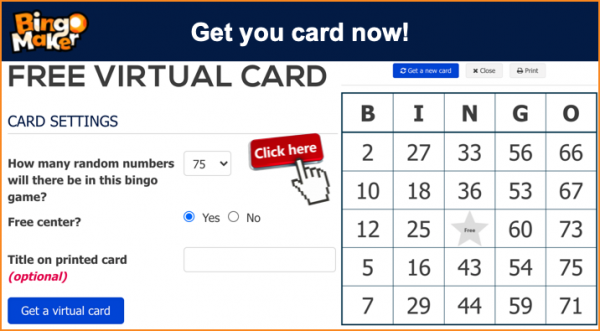 Free Virtual Bingo Card - Bingo Card Generator